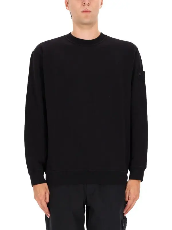 Stone Island Sweatshirt With Ribbed Edges - Black