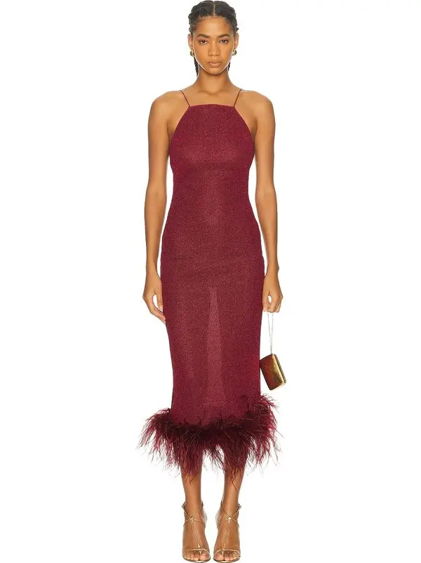 Oseree Lumiere Plumage Long Dress - Burgundy