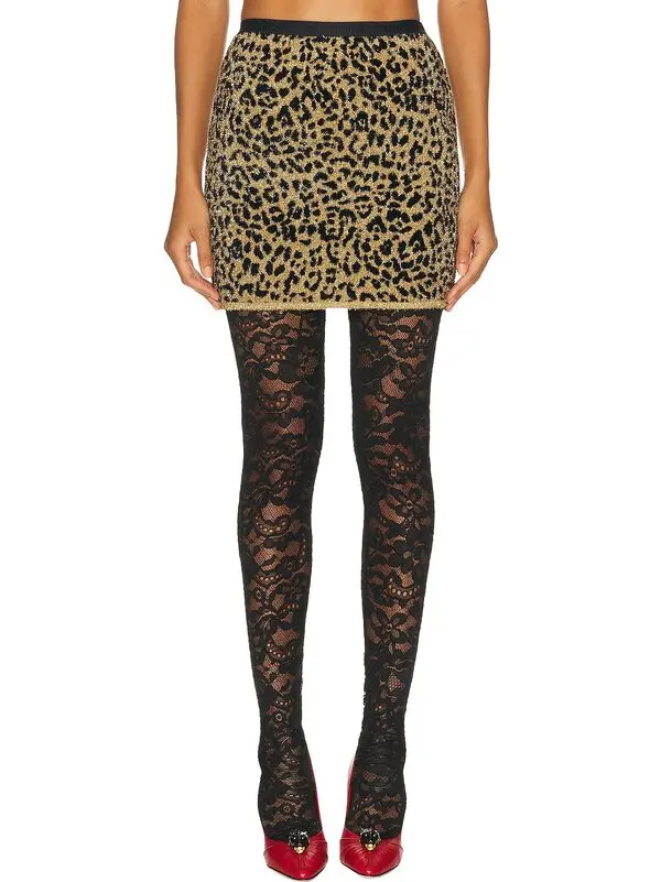 Valentino Garavani Animalier Jacquard Knit Skirt - Gold & Nero