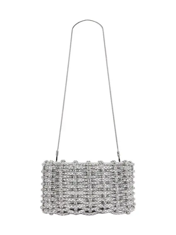 Simkhai Morgan Woven Rhinestone Clutch - Silver