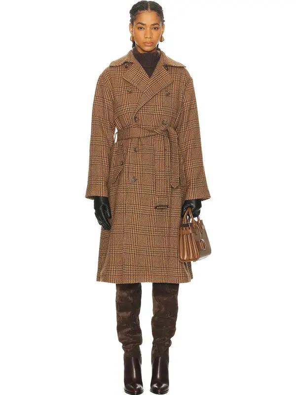 Polo Ralph Lauren Long Coat - 1739 Brown & Tan Glen Check