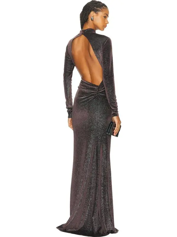 THE SEI Open Back Long Sleeve Gown - Cocoa