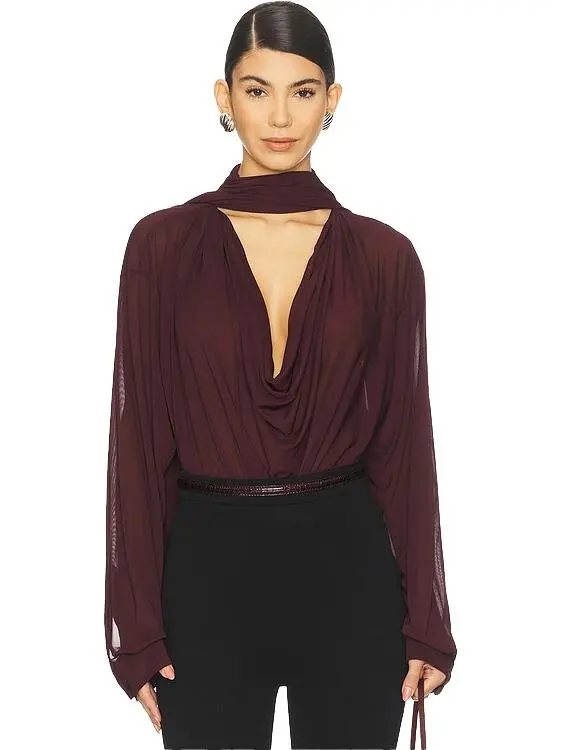 Atlein Draped Collar Blouse - Burgundy
