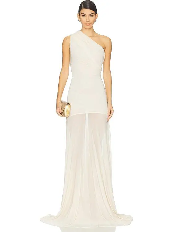 Atlein Asymmetric Draped Sleeveless Dress - Ivory