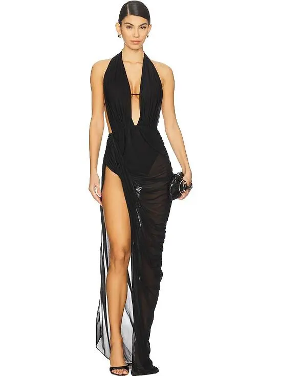 Atlein Open Draped Gown - Black
