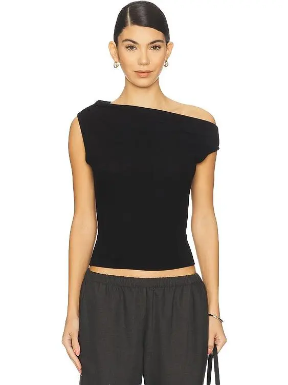 LESET Lauren Ruched Asymmetrical Top - Black
