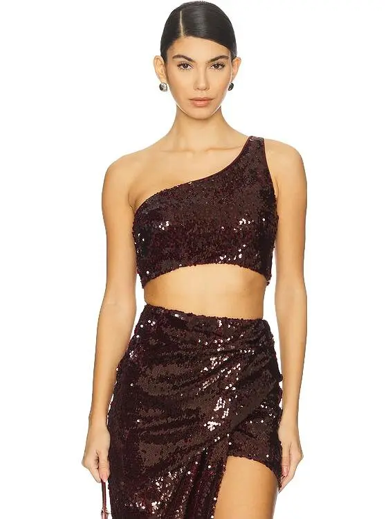 MOTHER OF ALL Lauren Sequins Crop Top - Burgundy