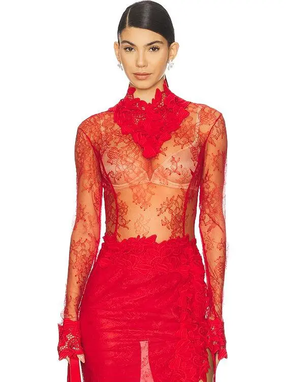 Blumarine Chantilly Lace Top - Lipstick Red
