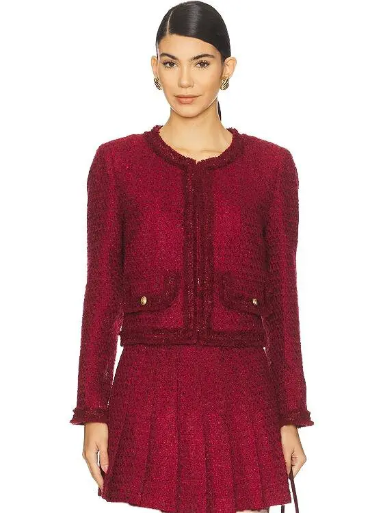 Alice + Olivia Landon Cropped Jacket With Trim - Oxblood