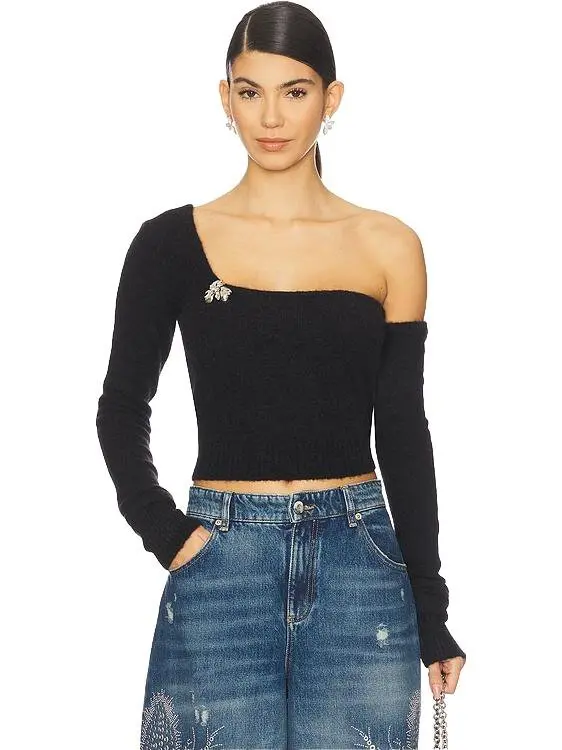 Blumarine One-shoulder Knit Sweater - Black