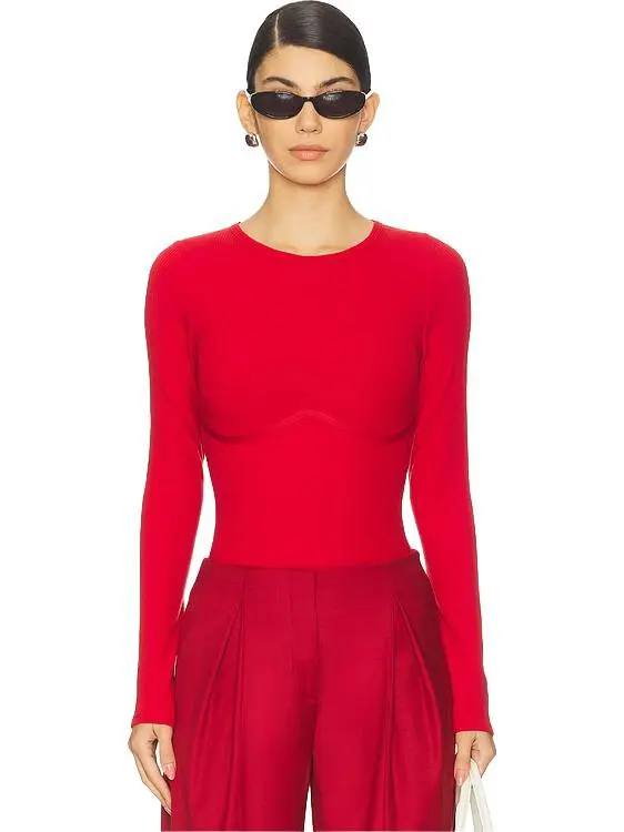 FLEUR DU MAL Hourglass Rib Longsleeve Bodysuit - Rouge