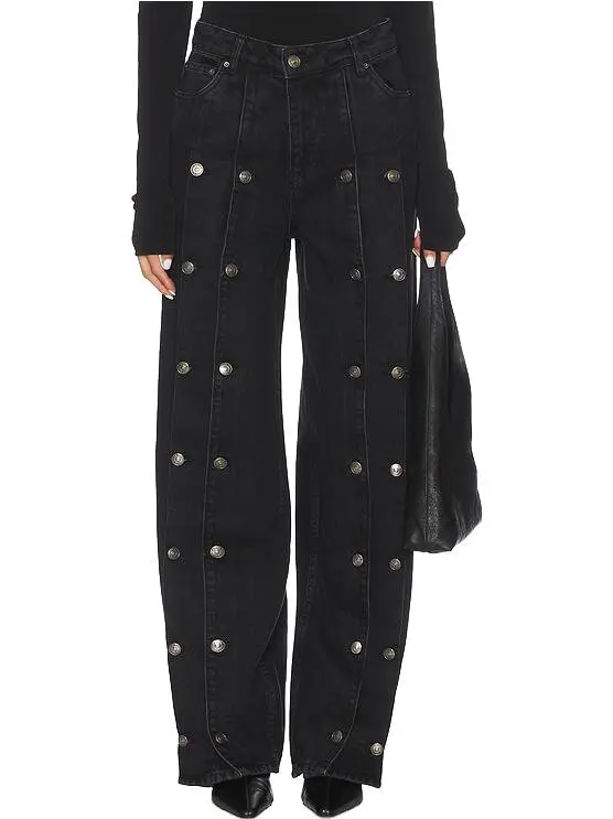 ROTATE BY BIRGER CHRISTENSEN Dixie Button Wide Leg - Black Denim