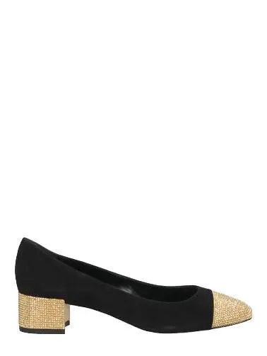 Rene Caovilla Suede Two-tone Crystal Embellished Square Toe Block Heel Pumps - Black