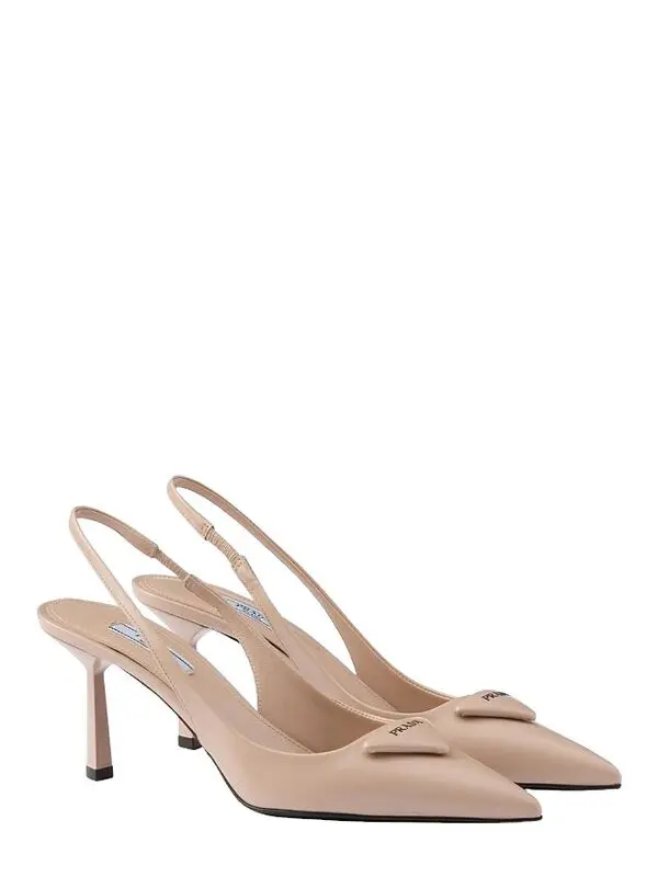 Prada Brushed Leather Slingback Pumps - Powder