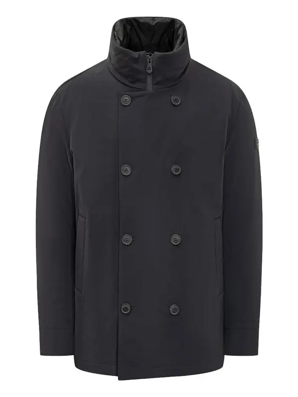 Peuterey Double-breasted Coat In Technical Fabric - Blue