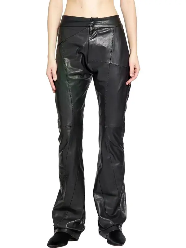 YEHUAFAN Panelled Leather Trousers - Black