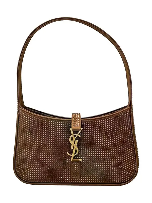 Saint Laurent Embellished Logo Shoulder Bag - Brown