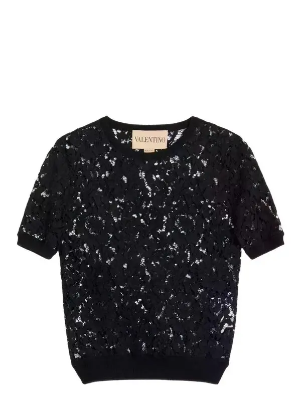 Valentino Garavani Cotton And Lace Top - Black