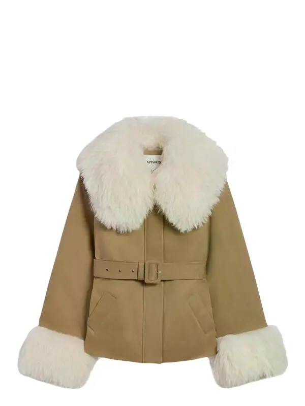 Apparis Belted Jacket With Faux Fur Trim - Neutrals