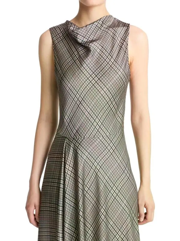 Vince Plaid Cowl-neck Dress - Neutrals