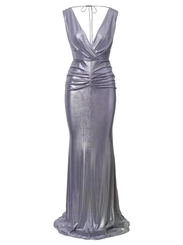 LITA COUTURE Roche V-neck Maxi Dress - Silver