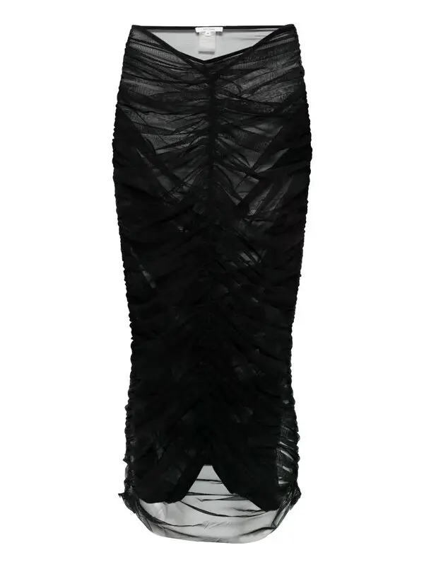 NENSI DOJAKA Ruched Sheer Midi Skirt - Black