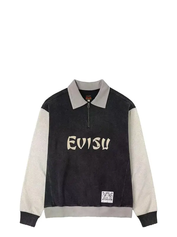 EVISU Zip-up Logo Polo Shirt - Black