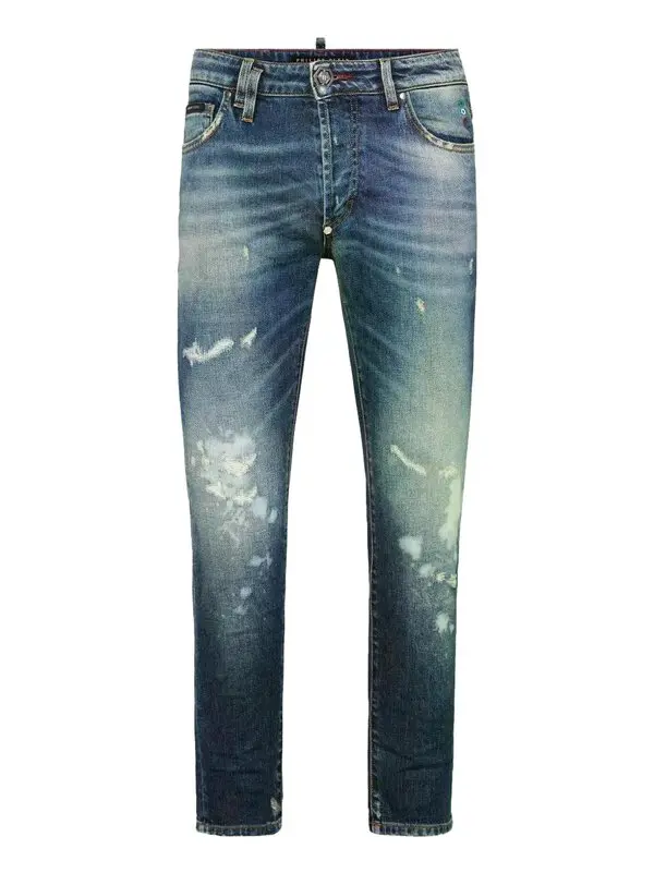 Philipp Plein Distressed Paint-splatter Jeans - Blue