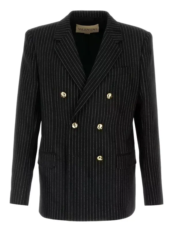 Valentino Garavani Embroidered Pinstripe Blazer - Black