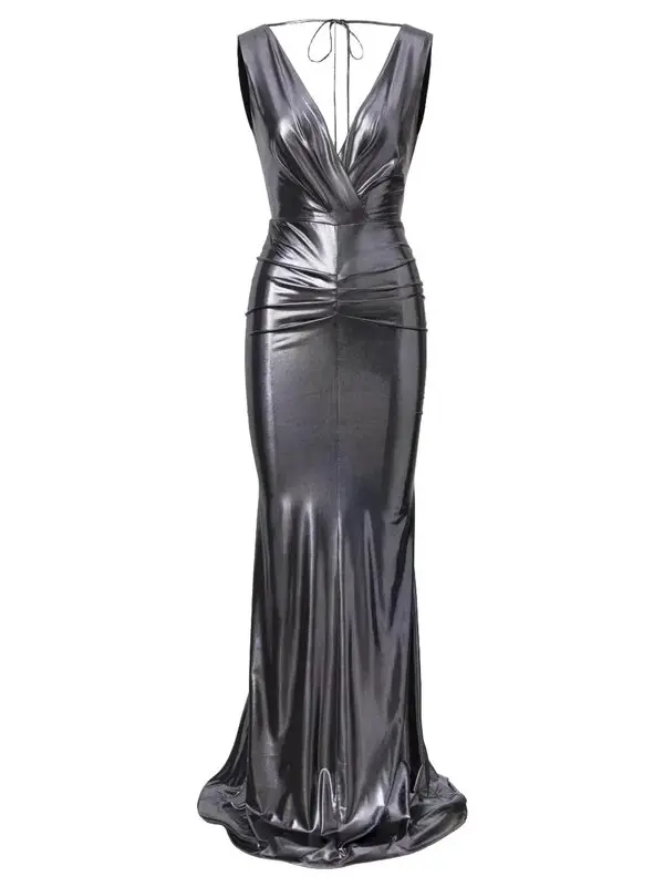 LITA COUTURE Roche V-neck Maxi Dress - Silver