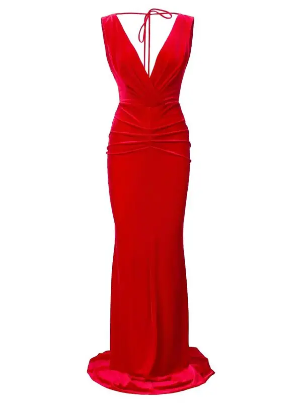 LITA COUTURE Vianne V-neck Maxi Dress - Red