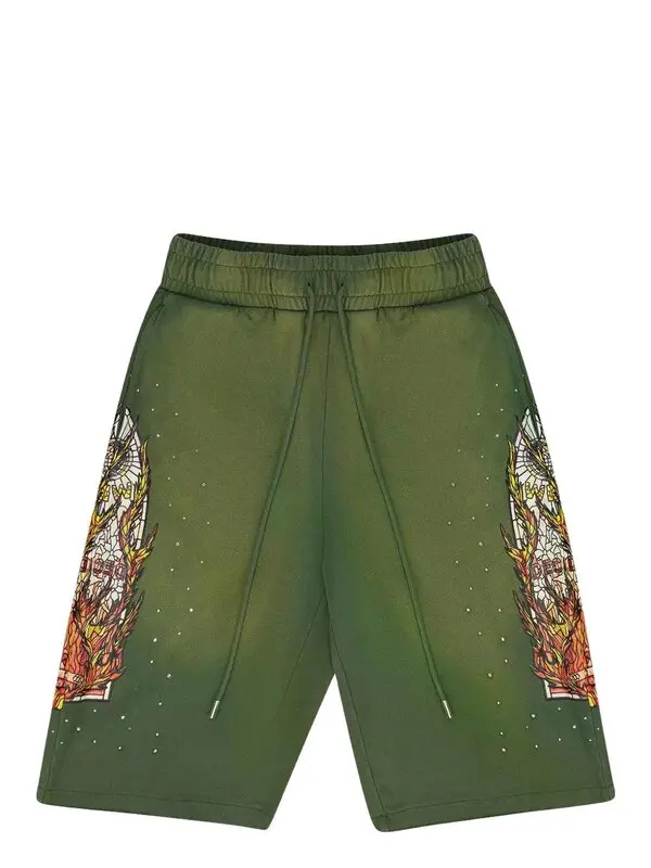 WHO DECIDES WAR BY EV BRAVADO Flame Glass Track Shorts - Green