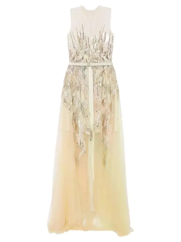 SAIID KOBEISY Embroidered Gown - Neutrals