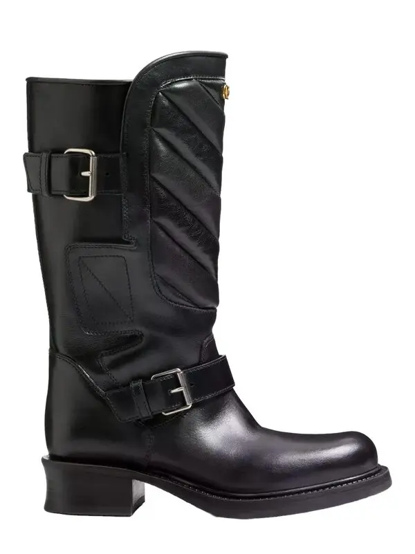 Valentino Garavani 40mm Rayons Chevron Leather Biker Boots - Black