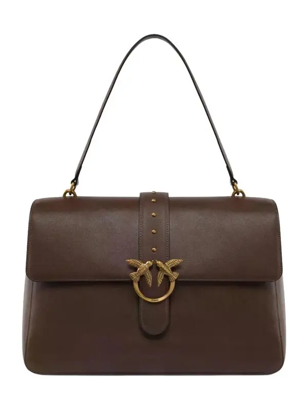 Pinko Love Birds Buckle Leather Tote - Brown