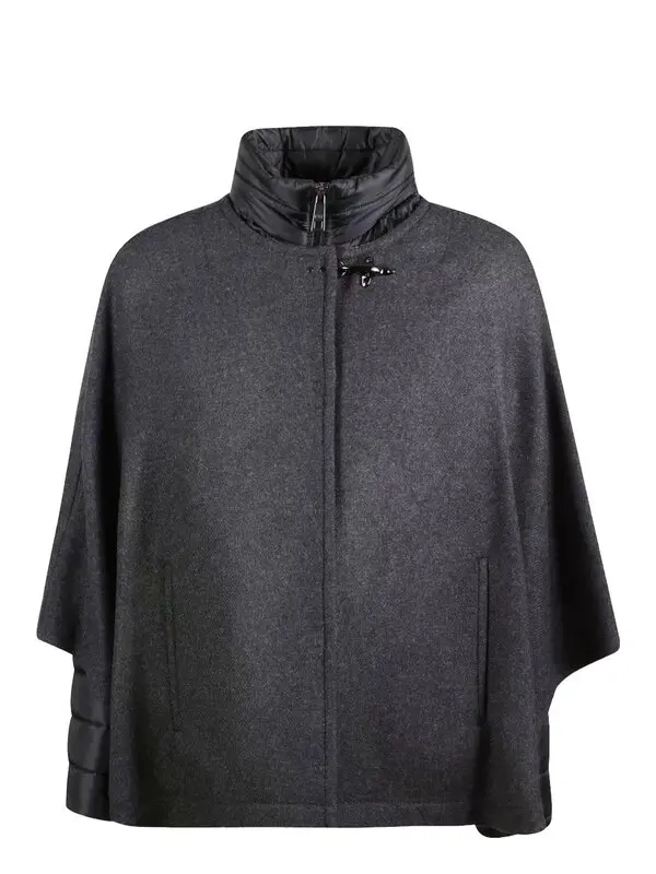TOD'S Wool Cape With Hook Detail - Grey