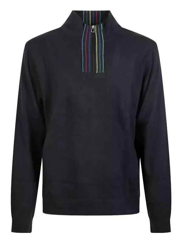 Paul Smith Striped-detail Half-zip Sweater - Blue