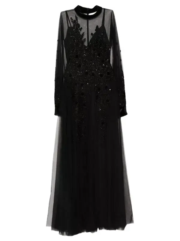 SAIID KOBEISY Embroidered Tulle Gown - Black