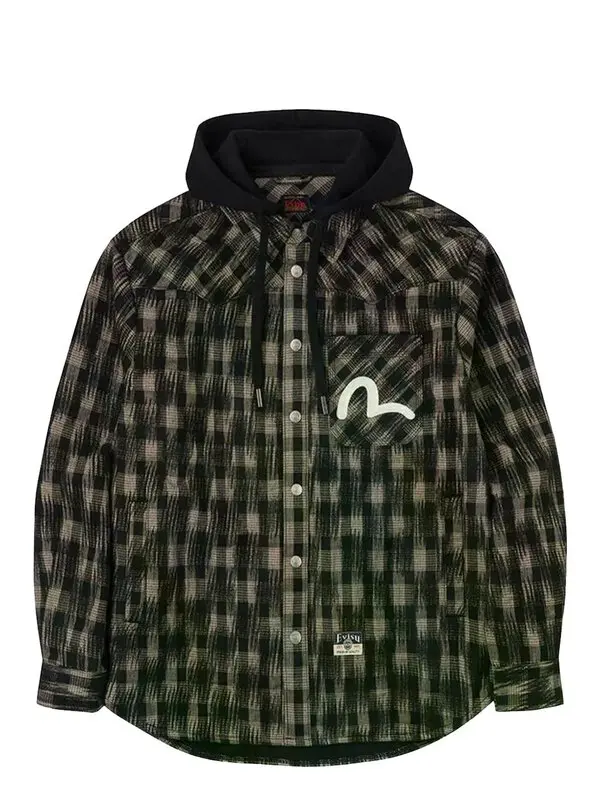 EVISU Hooded Check Jacket - Black