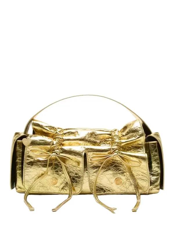 Acne Studios Leather Shoulder Bag With Drawstring Closure - Gold