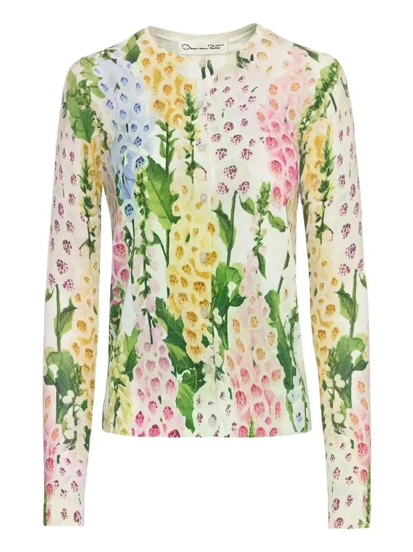 Oscar De La Renta Floral Print Cardigan - White