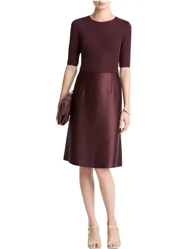 Vince Satin A-line Knee Length Skirt - Burgundy