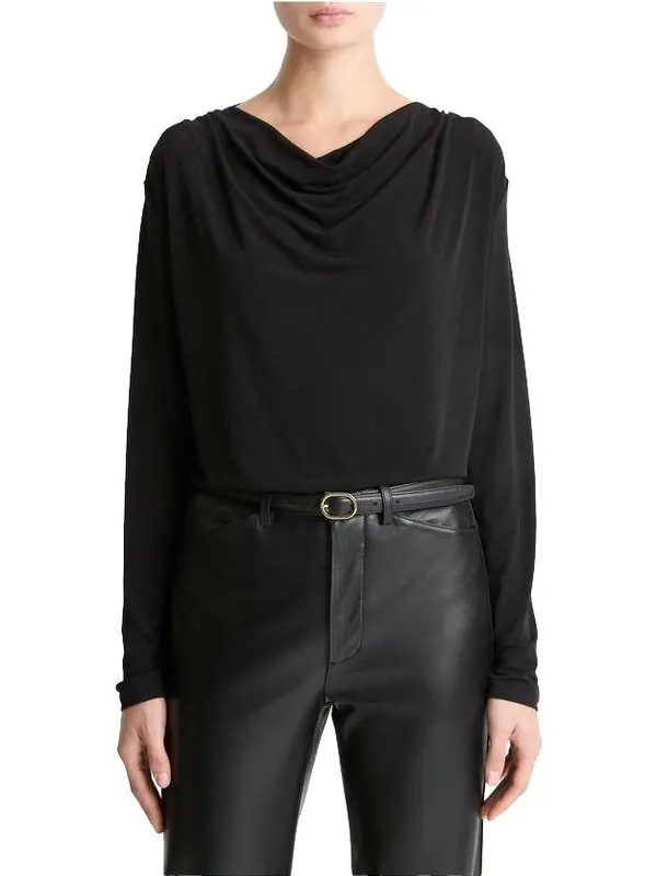 Vince Matte Jersey Cowl-neck Top - Black