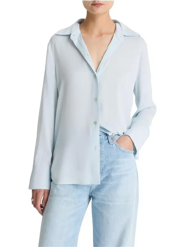 Vince Stretch-silk Button-front Blouse - Neutral