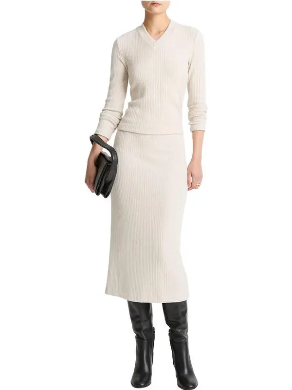 Vince Cozy Rib Midi Skirt - Natural