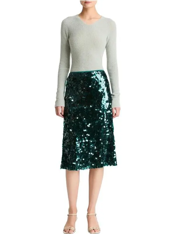 Vince Paillette Bias Skirt - Green / Floral