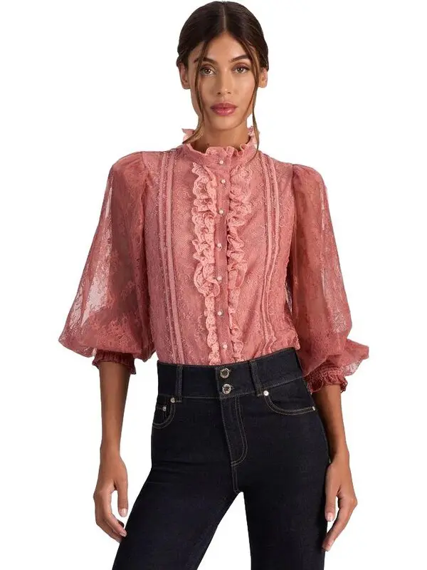 Alice + Olivia Eugenia Lace Blouse - Denim