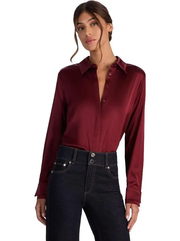 Alice + Olivia Willa Button-down Blouse - Burgundy