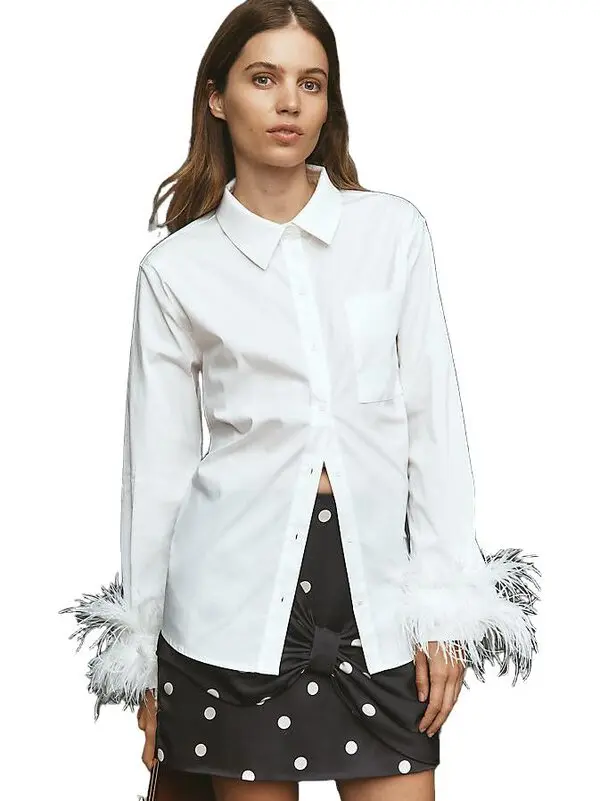 English Factory Faux-feather Buttondown Shirt - White