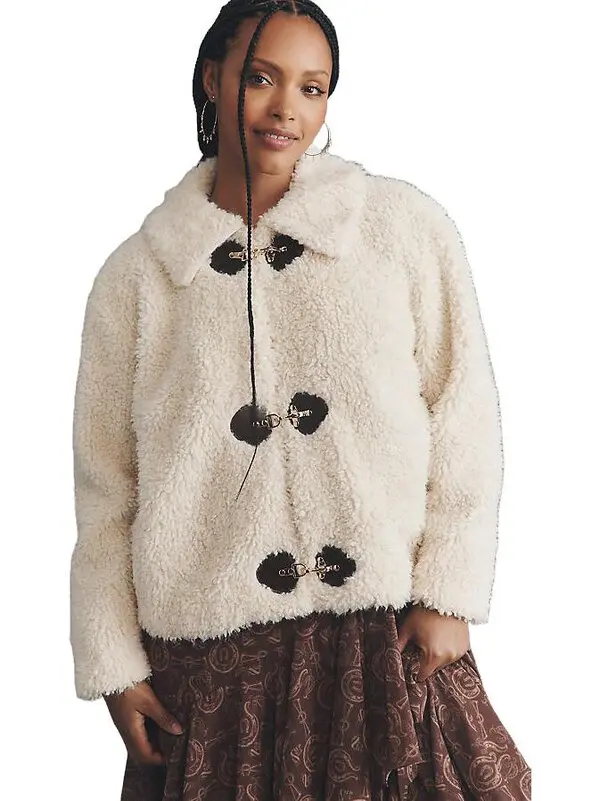 ELOQUII Faux Fur Buckle Coat - Cream